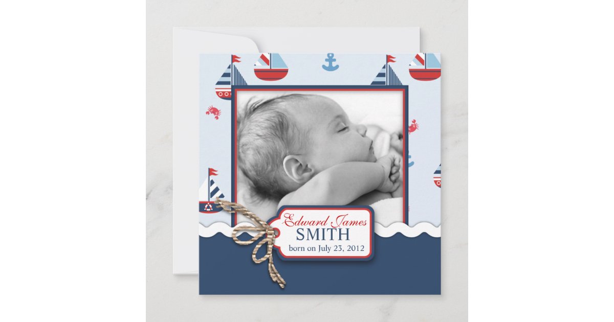 Nautical Ships Ahoy! Birth Announcement SQ | Zazzle