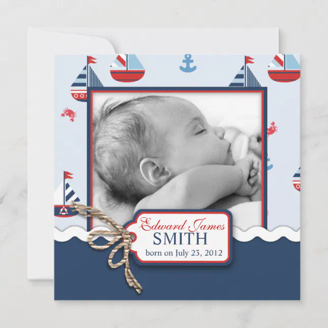 Nautical Ships Ahoy! Birth Announcement SQ | Zazzle