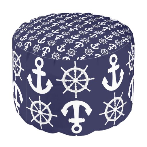 Nautical Ship's Anchors and Wheels Pattern Pouf | Zazzle