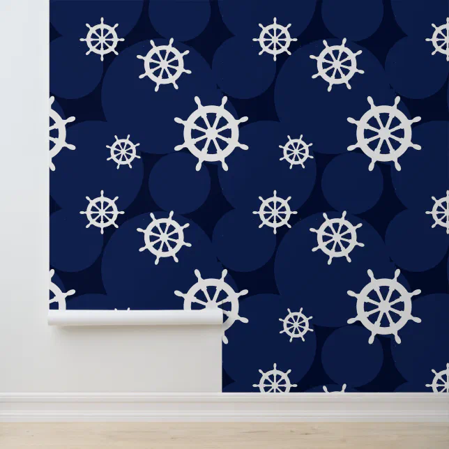 Nautical Ship's Wheels and Circles Blue and White Wallpaper | Zazzle