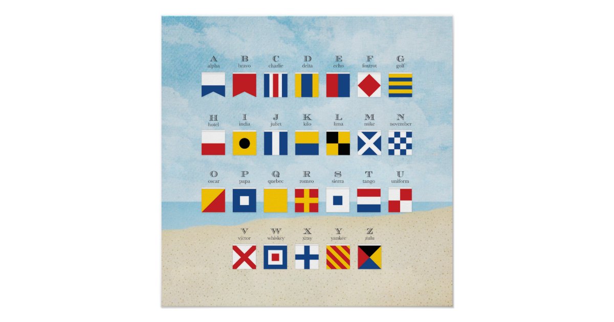 Nautical Signal Flag Alphabet and Beach 2 Poster | Zazzle