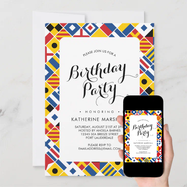 Nautical Signal Flag Pattern Birthday Invitation | Zazzle
