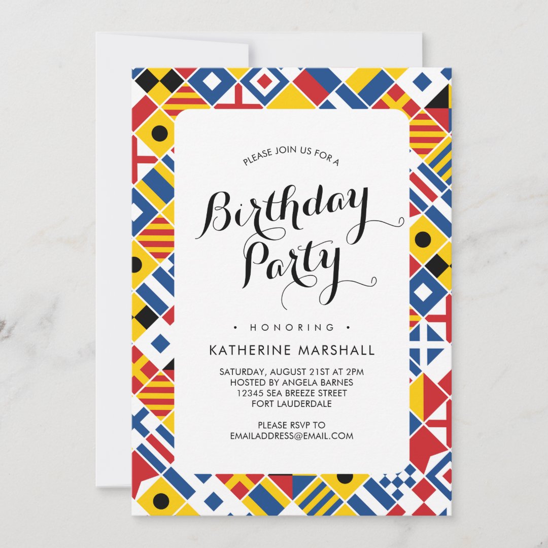 Nautical Signal Flag Pattern Birthday Invitation | Zazzle