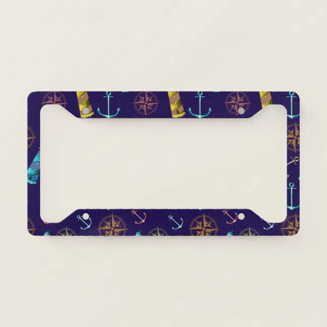 Nautical Signs Anchor Golden Lighthouse Compass License Plate Frame ...