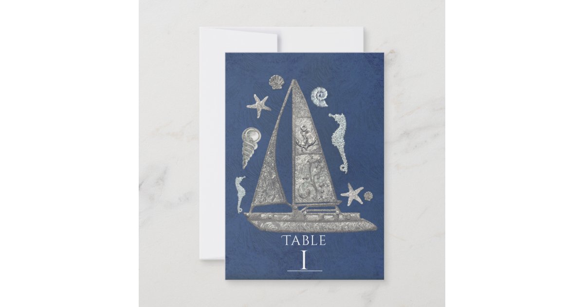 Nautical Silver Boat & Beach Table Number Cards | Zazzle