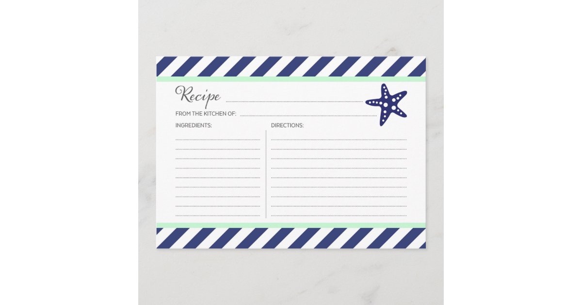 Nautical Starfish Recipe Card | Zazzle.com