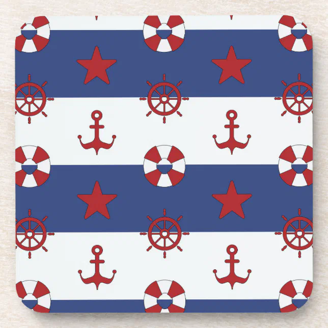 Nautical Stars And Stripes Pattern Beverage Coaster | Zazzle