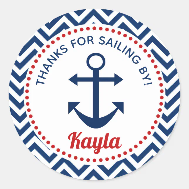 Nautical Sticker (Personalized) - Navy Blue & Red | Zazzle