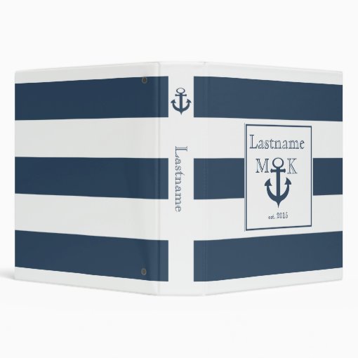 Nautical Stripe and Anchor Navy Blue 3 Ring Binder | Zazzle