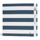 Nautical Stripe and Anchor Navy Blue Binder | Zazzle