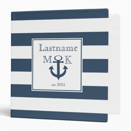 Nautical Stripe and Anchor Navy Blue Binder | Zazzle