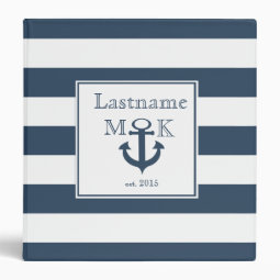 Nautical Stripe and Anchor Navy Blue Binder | Zazzle