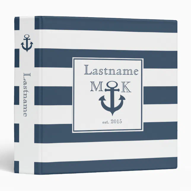 Nautical Stripe and Anchor Navy Blue Binder | Zazzle