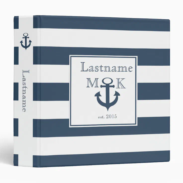 Nautical Stripe and Anchor Navy Blue Binder | Zazzle