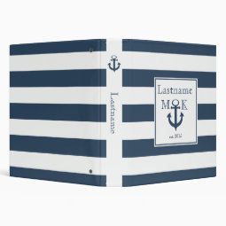 Nautical Stripe and Anchor Navy Blue Binder | Zazzle