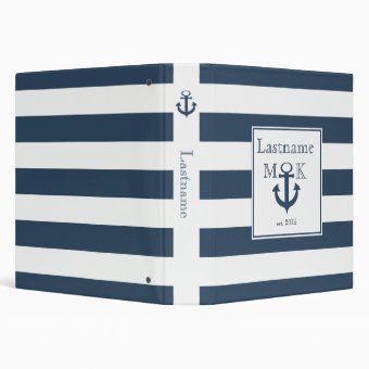 Nautical Stripe and Anchor Navy Blue Binder | Zazzle