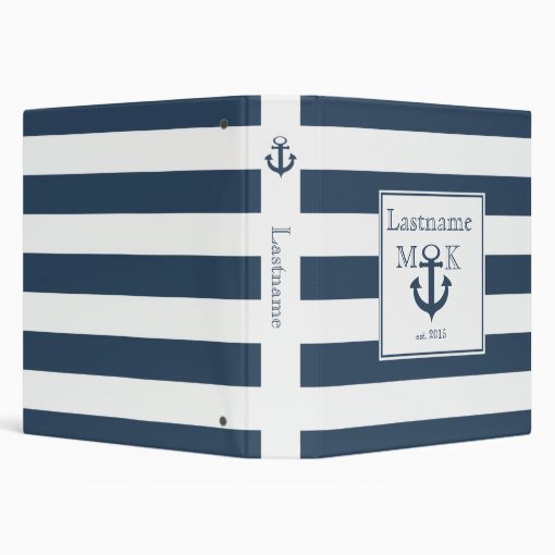 Nautical Stripe and Anchor Navy Blue Binder | Zazzle