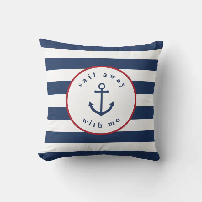 Nautical striped sail away with me pillow | Zazzle