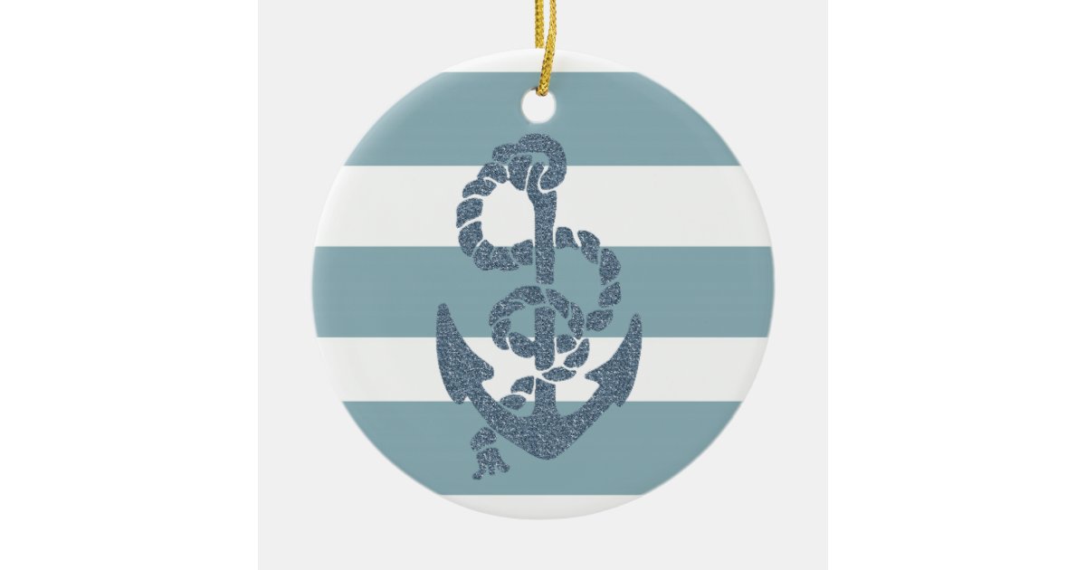 Nautical Stripes Anchor Ceramic Ornament | Zazzle
