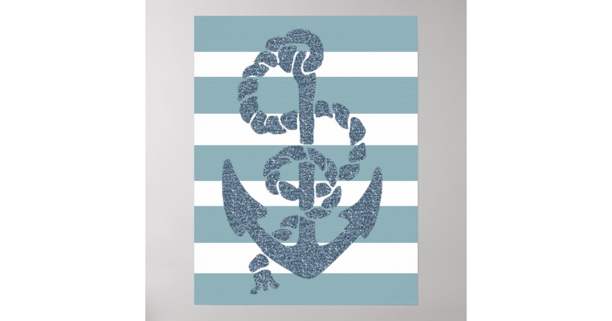 Nautical Stripes Anchor Poster | Zazzle
