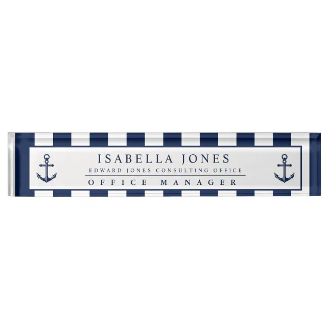Nautical Stripes Custom Anchor Desk Name Plate | Zazzle