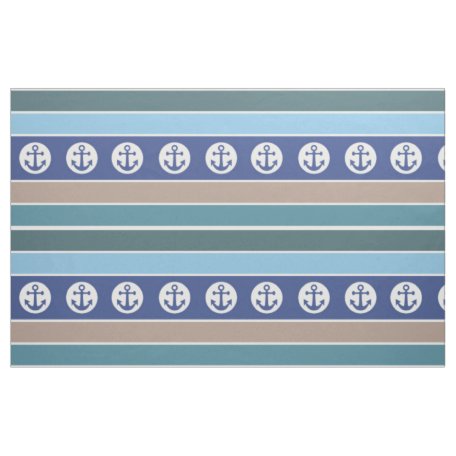 Nautical stripes and anchor pattern fabric | Zazzle