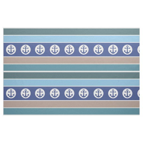 Nautical stripes and anchor pattern fabric | Zazzle