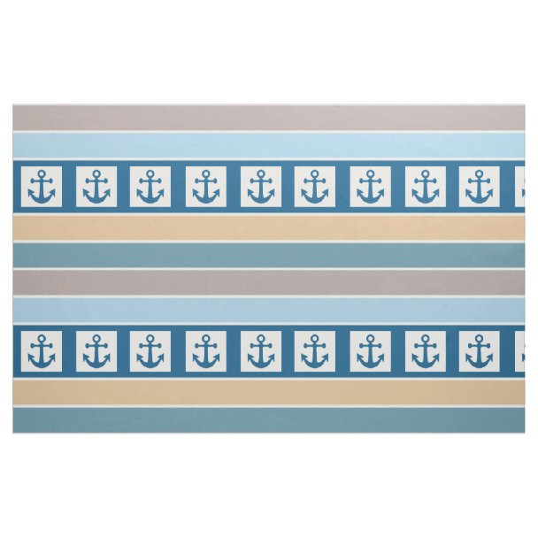 Nautical stripes and anchor pattern fabric | Zazzle