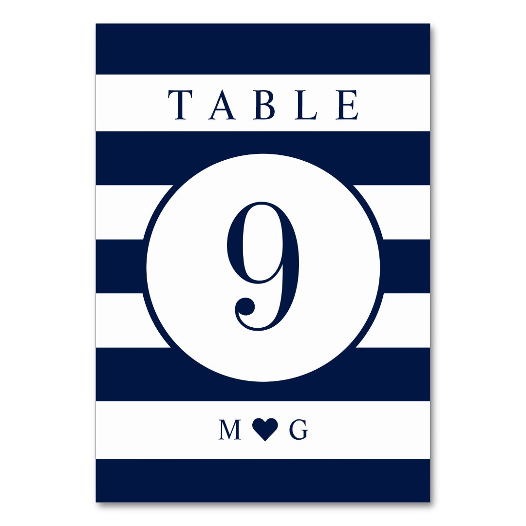Nautical Stripes Monogrammed Wedding Table Number | Zazzle
