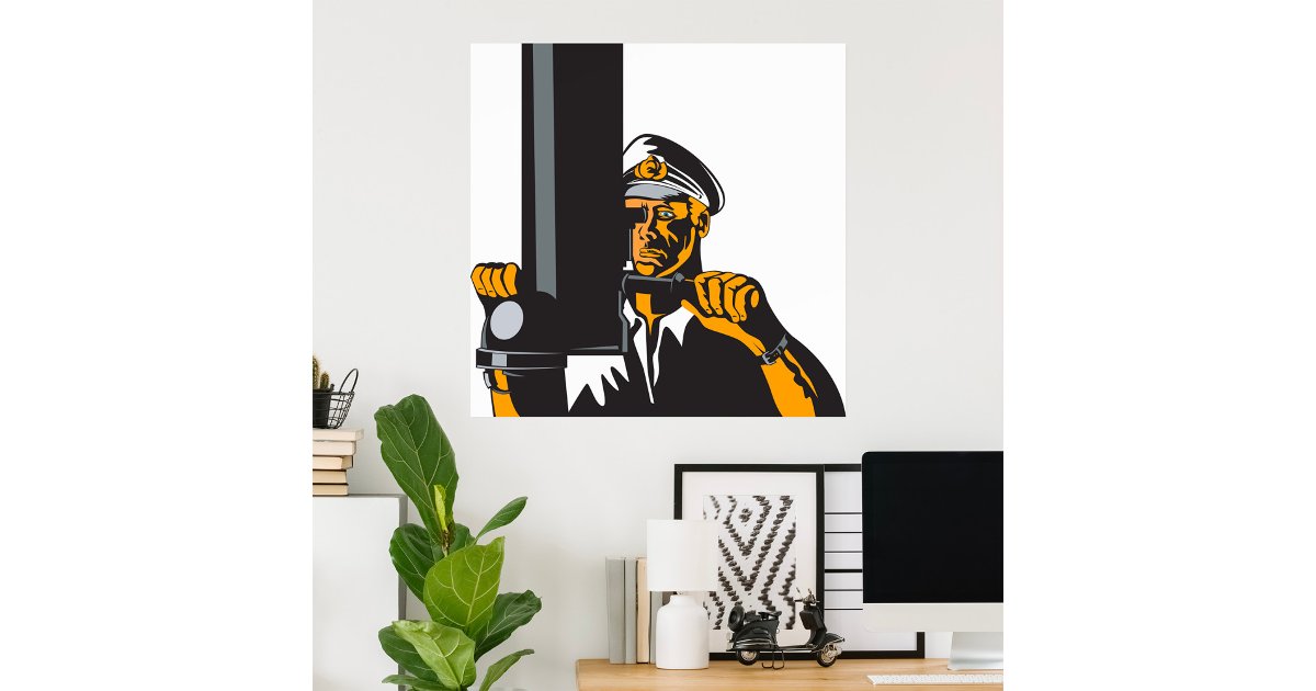 Nautical Submarine Captain Using Periscope Poster | Zazzle