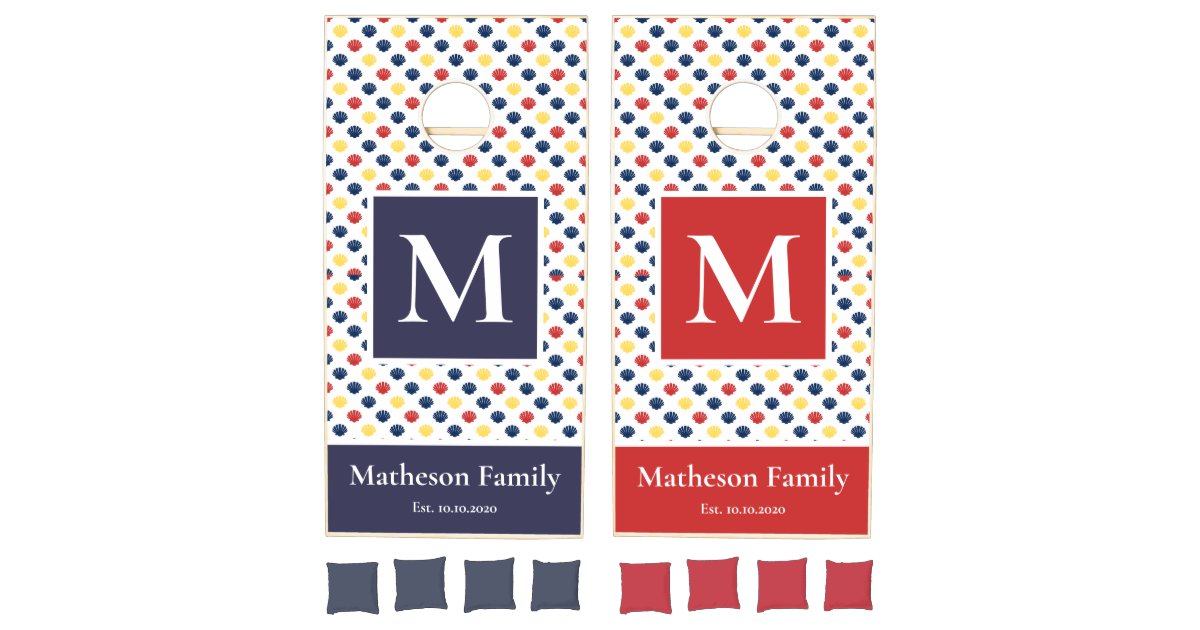 Nautical Summer Navy Blue Red Teams Monogram Name Cornhole Set | Zazzle