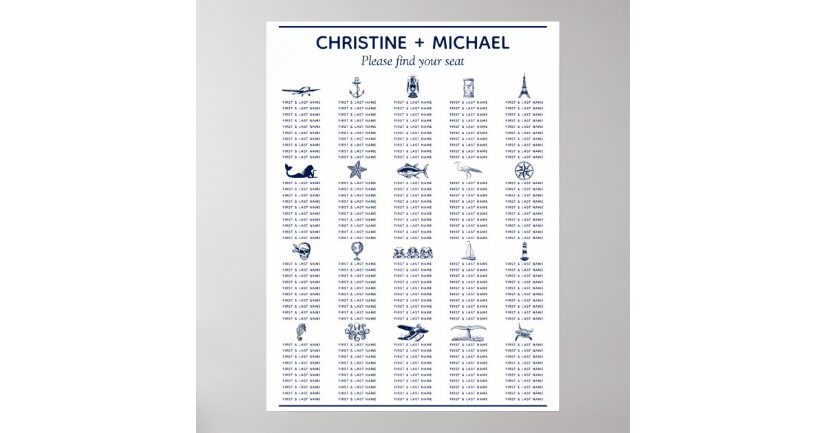Nautical Table Symbols Wedding Seating Chart | Zazzle