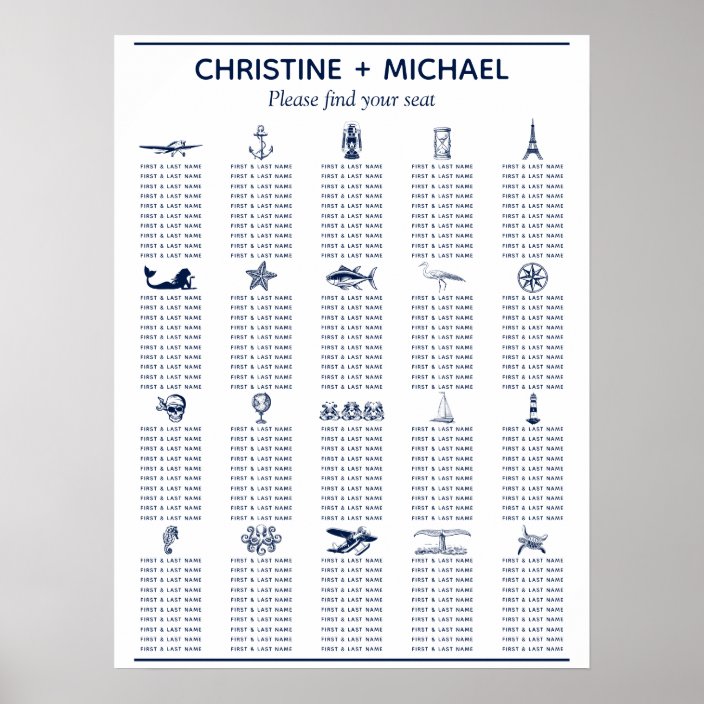 Nautical Table Symbols Wedding Seating Chart | Zazzle.com