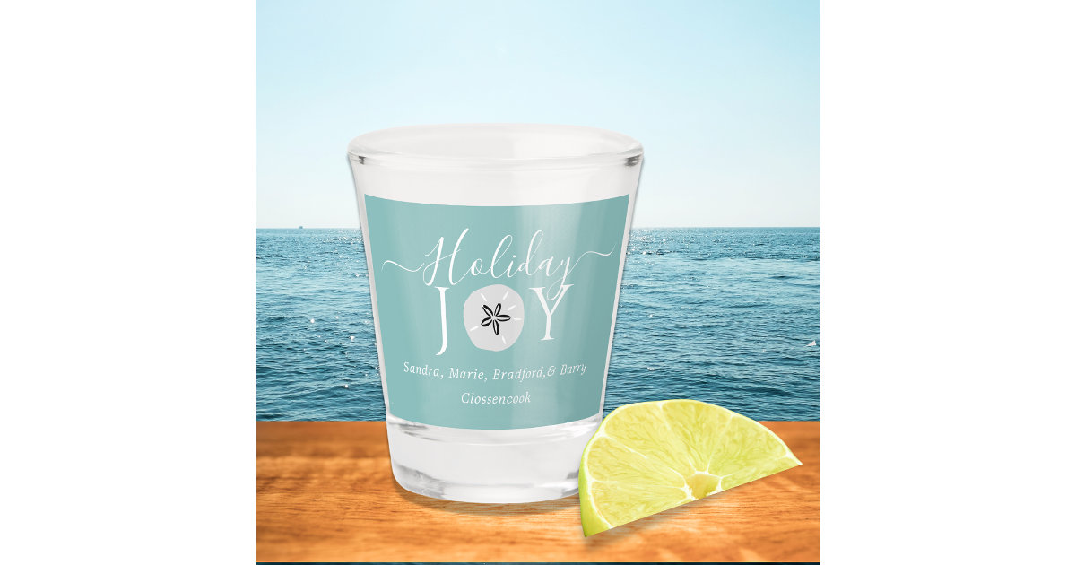 Nautical Teal Joy Sand dollar Shot Glass | Zazzle