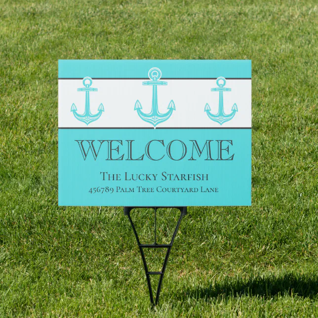 Nautical Teal Turquoise Anchor beach house Sign | Zazzle