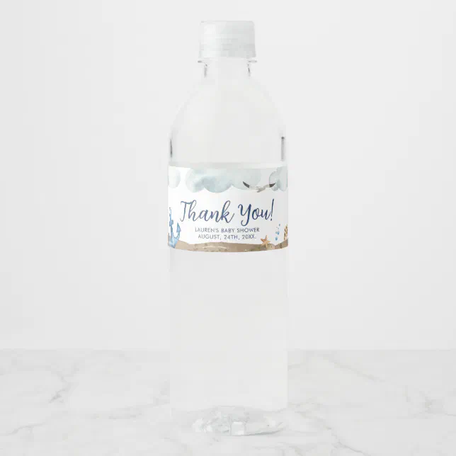 Nautical Thank You Baby Shower Water Bottle Label | Zazzle