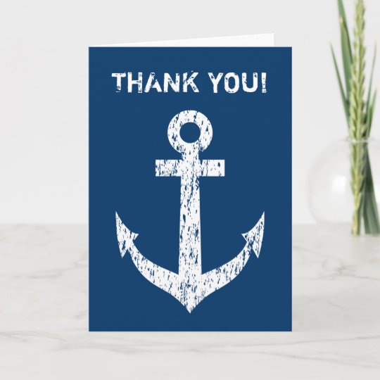 Nautical thank you card with white boat anchor | Zazzle.com