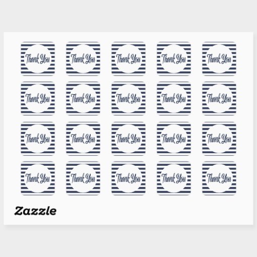 Nautical Thank You Navy Blue And White Stripes Square Sticker | Zazzle