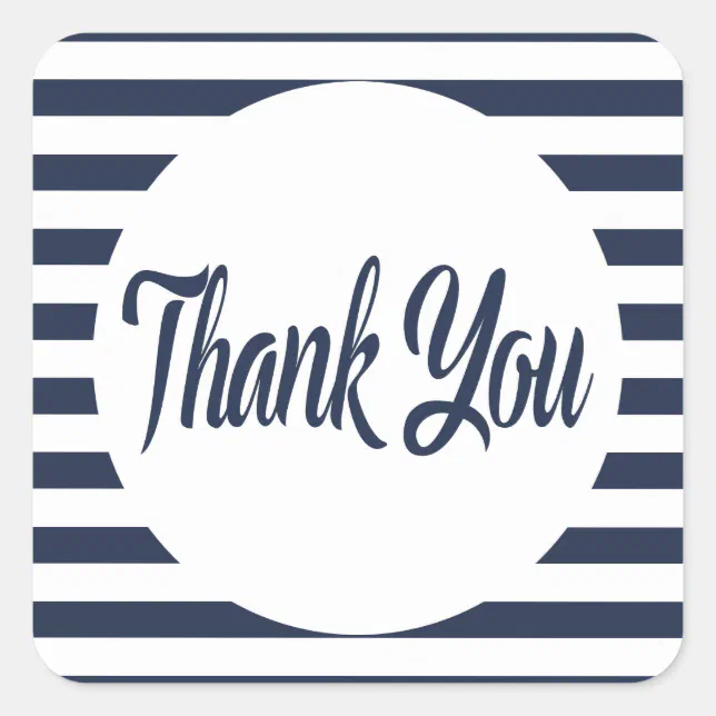 Nautical Thank You Navy Blue And White Stripes Square Sticker | Zazzle