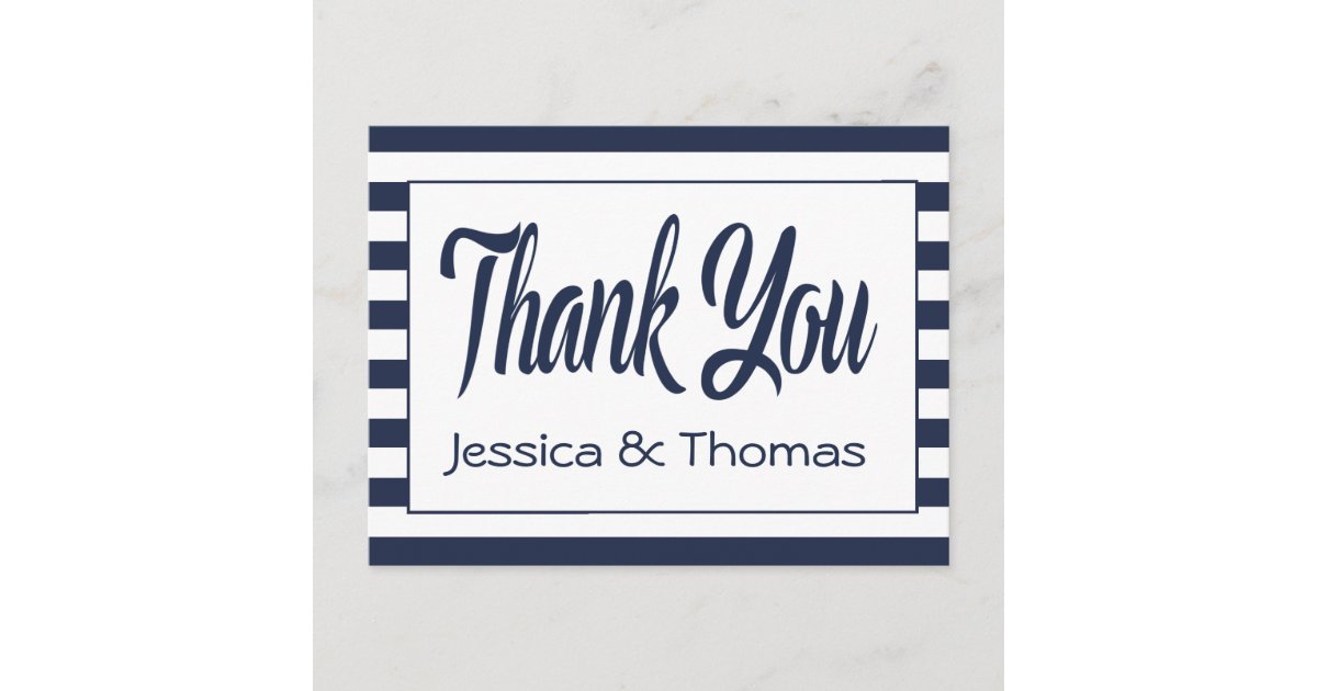 Nautical Thank You Navy Blue & White Stripes Postcard | Zazzle