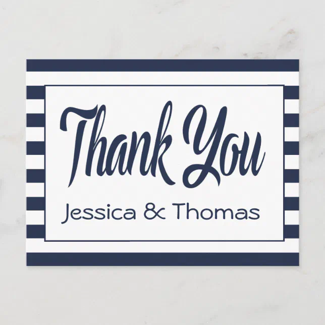 Nautical Thank You Navy Blue & White Stripes Postcard | Zazzle