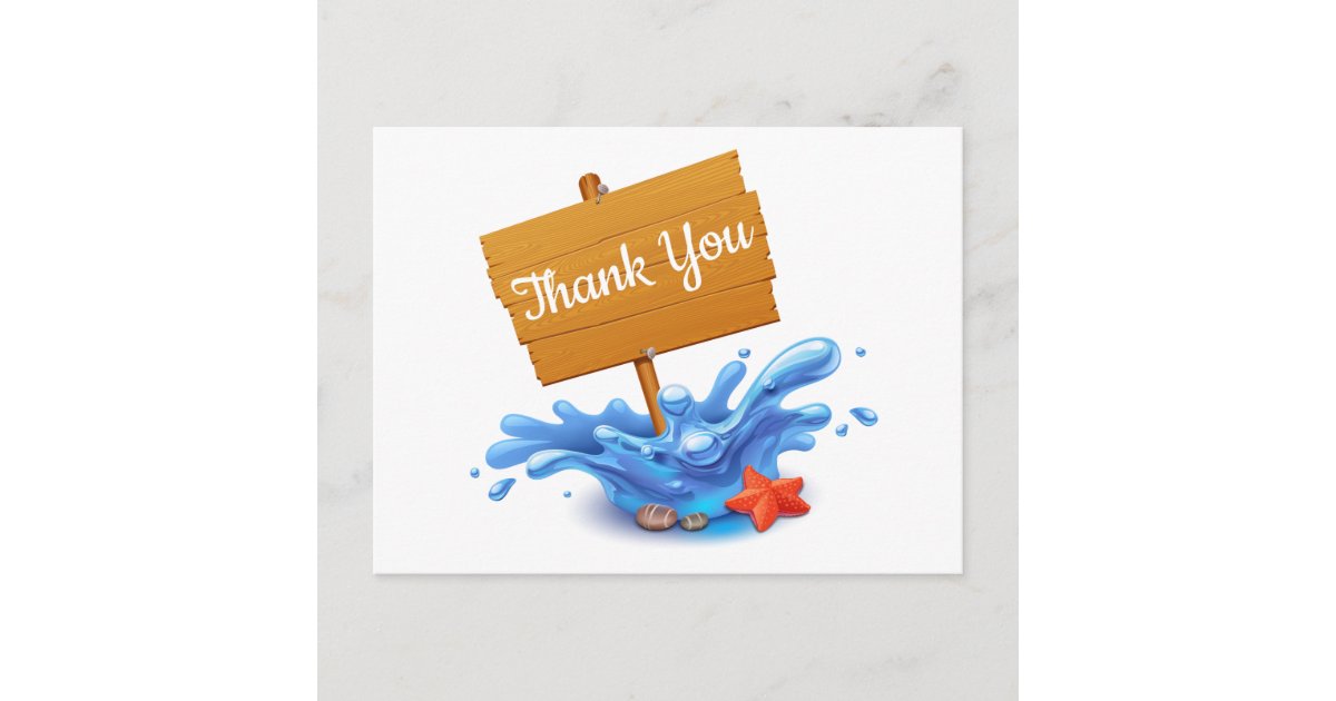 Nautical Thank You Ocean Waves Blue Summer Wedding Postcard | Zazzle