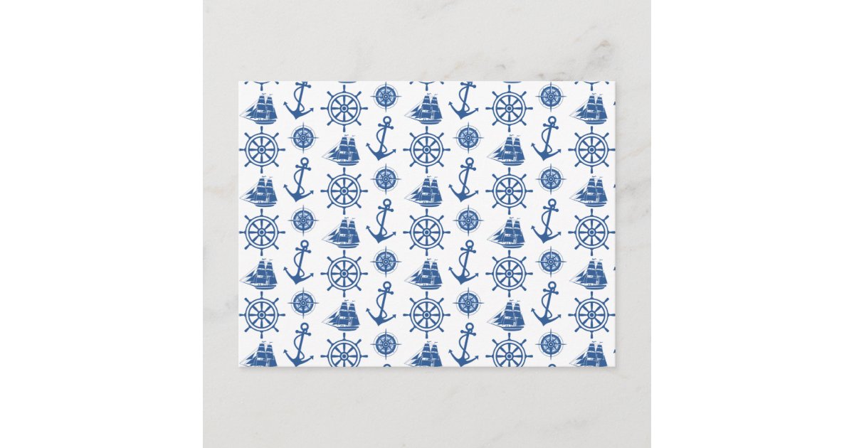 Nautical Theme Anchor Blue and White Postcard | Zazzle