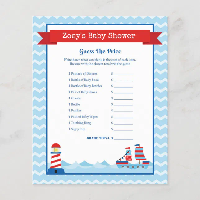 Nautical Theme Baby Shower Game | Zazzle