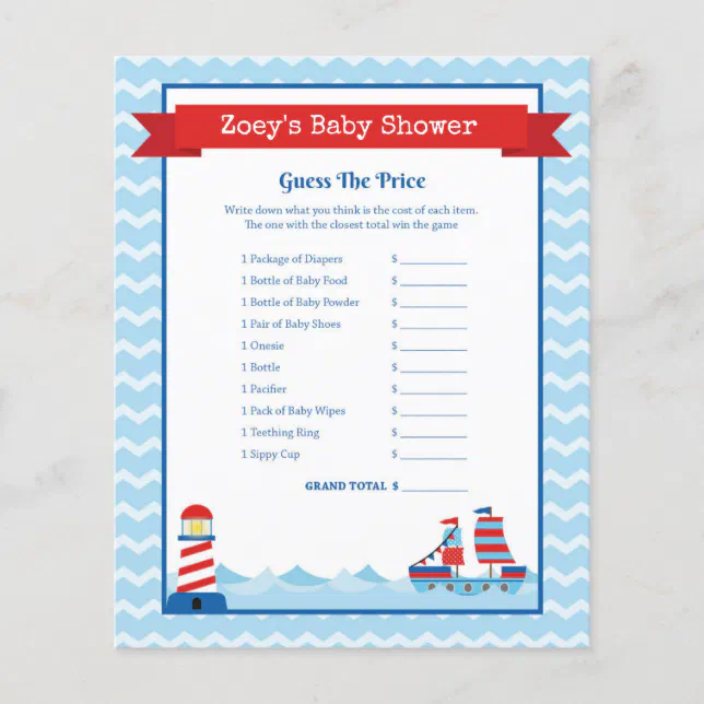 Nautical Theme Baby Shower Game | Zazzle