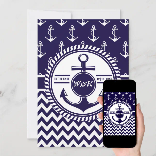 Nautical Theme Boat Wedding Anchor Chevron Invitation | Zazzle
