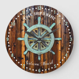 Nautical Theme Bronze Captains Wheel Large Clock | Zazzle