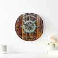 Nautical Theme Bronze Captains Wheel Large Clock | Zazzle