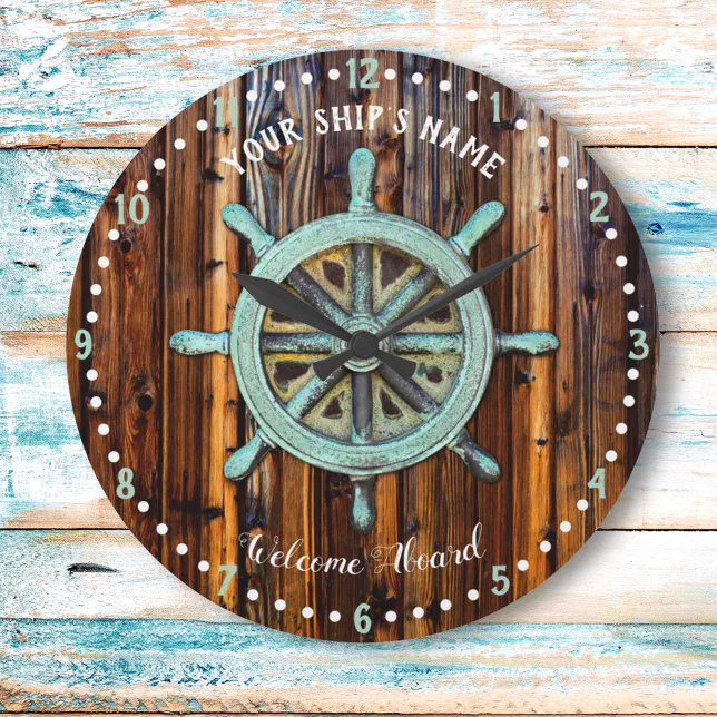 Nautical Theme Bronze Captains Wheel Large Clock | Zazzle