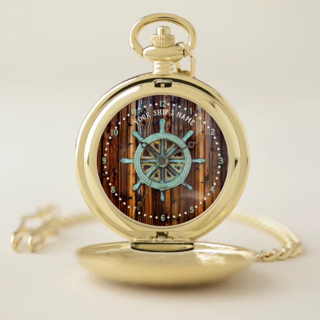Nautical Theme Bronze Captains Wheel Pocket Watch | Zazzle